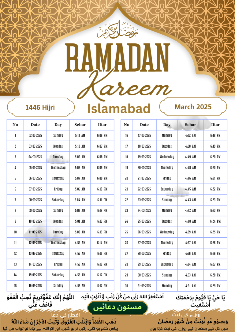 Ramzan Calendar 2025 – Muhammad Rashid Mukhtar